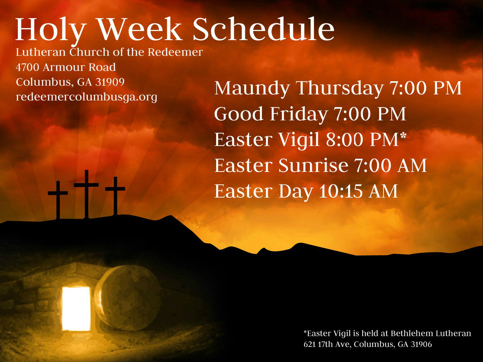 Holy Week Schedule | Lutheran Church of the Redeemer